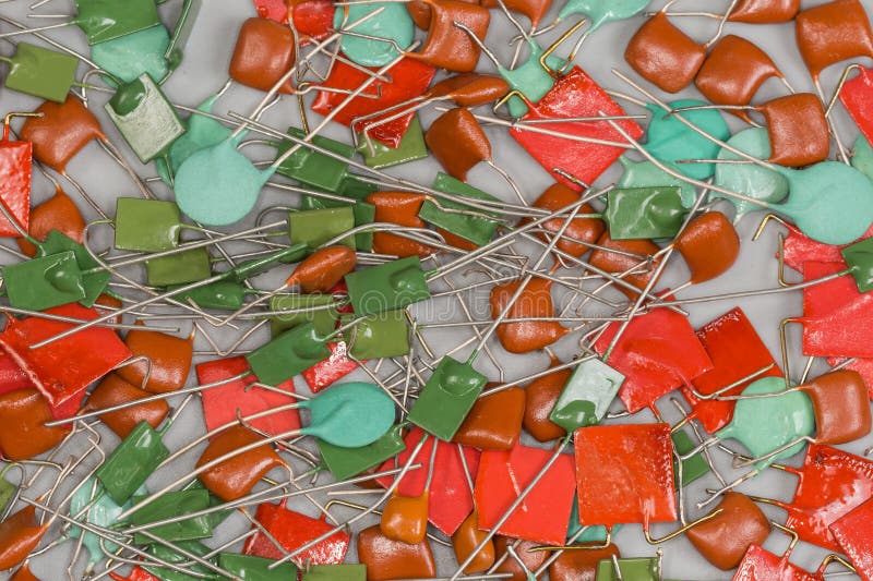Heap of Different Ceramic and Film Fixed Capacitors, Top View Stock ...