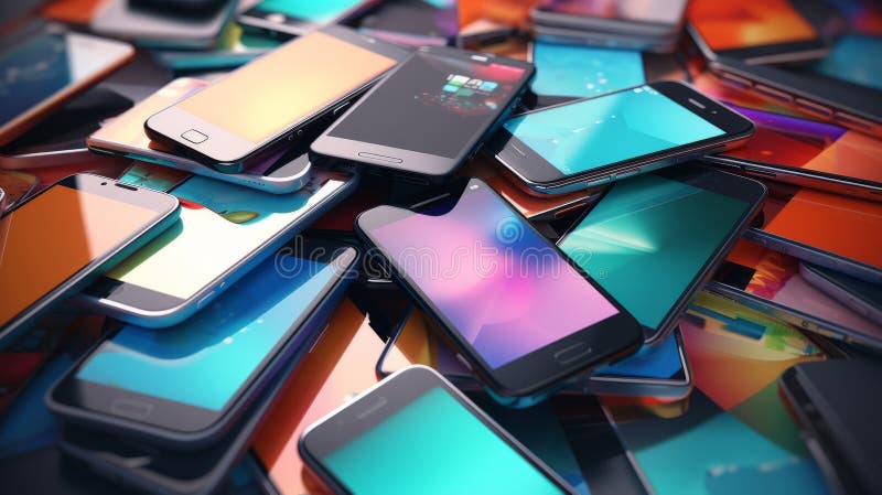 Heap of Different Smartphones, Mobile Phone Technology Concept ...