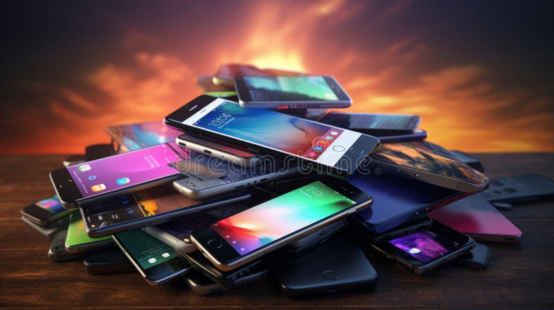 Heap of Different Smartphones, Mobile Phone Technology Concept ...