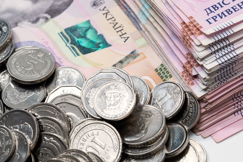 Heap of Different Ukrainian Hryvnia in Isolated Background Stock Image ...