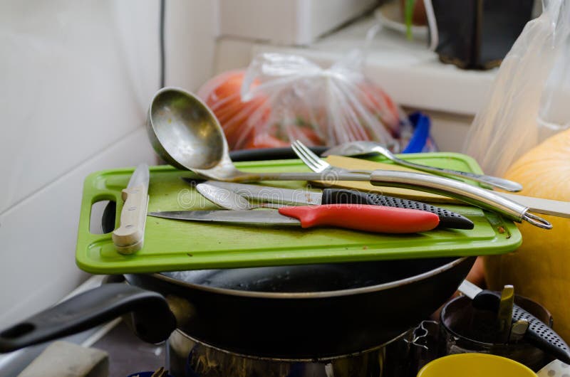 Heap of Dirty Dishes in the Kitchen Stock Photo - Image of filthy ...