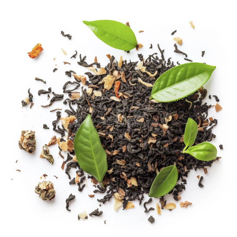 Heap of Dried Tea and Fresh Green Tea Leaves Isolated on White ...