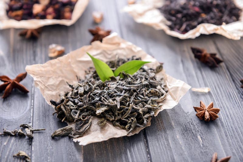 Heap of Dry Green Tea Leaves on Paper Stock Image - Image of paper ...