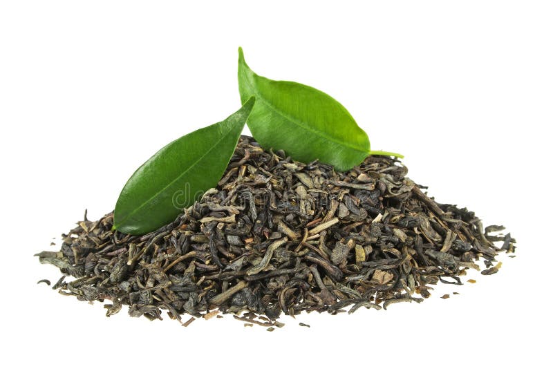 Heap of Dry Tea with Green Tea Leaves Isolated on White Background ...