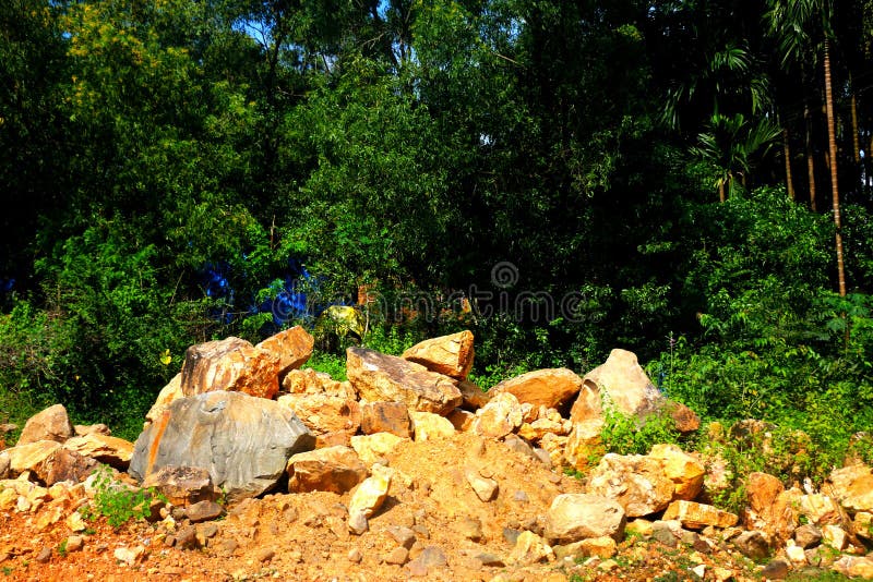 Heap of Dump Rocks on the Roadside Stock Photo - Image of pine, shot ...