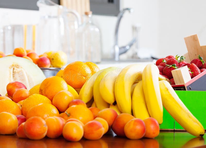Heap of Fresh Fruits at Table Stock Image - Image of peaches, apricots ...
