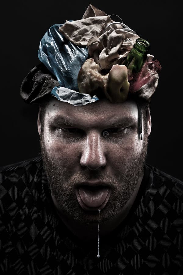 Heap of Garbage Inside Silly Man Head Stock Illustration - Illustration ...