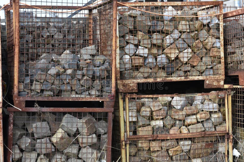 Wire Baskets with Natural Stones on a Construction Site Stock Photo ...