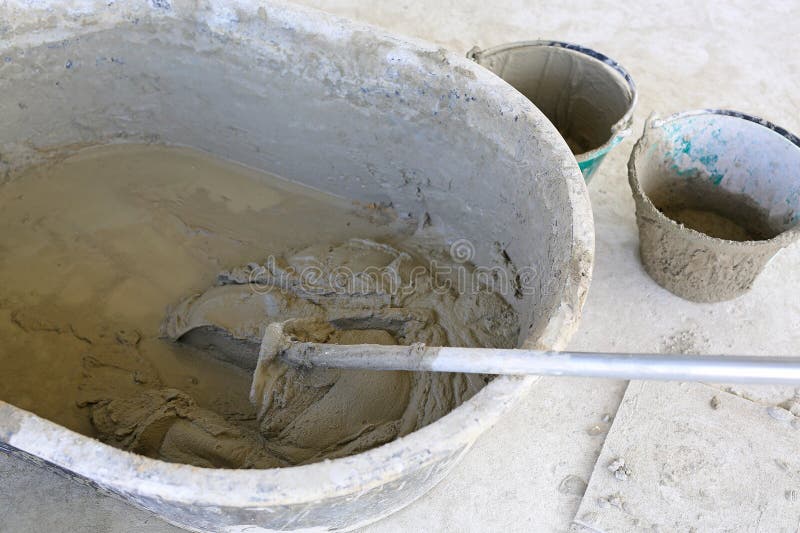 Heap of Hand Mixed Concrete with Spade Stock Photo - Image of house ...