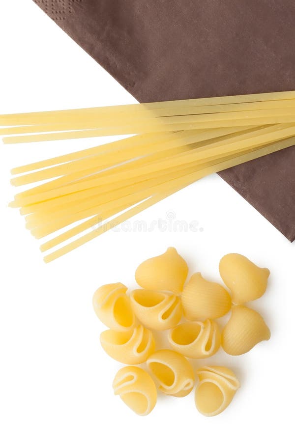 Heap of Italian Macaroni Shells and Spaghetti/pasta on Napkin. Stock ...