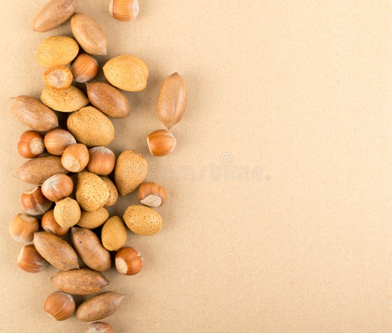 Heap of Macadamia Nuts, Hazelnuts and Almonds in Shell Stock Image ...