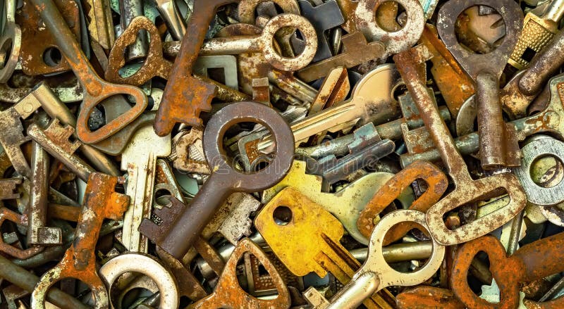 Heap of Many Old Keys, Abstract Background Stock Image - Image of ...