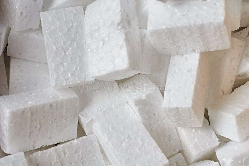 Heap of Many Rectangular Pieces of Styrofoam for Packing Parcels. Close ...