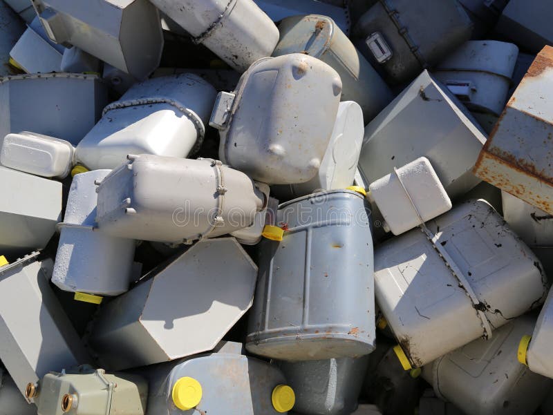 Heap of Old Gas Meters in the Storage of Polluting Materials Stock ...