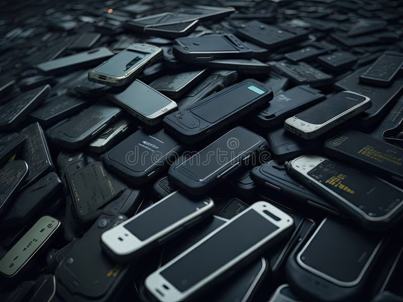 The Heap of Old Waste Mobile Phones. Ai Generative Stock Illustration ...