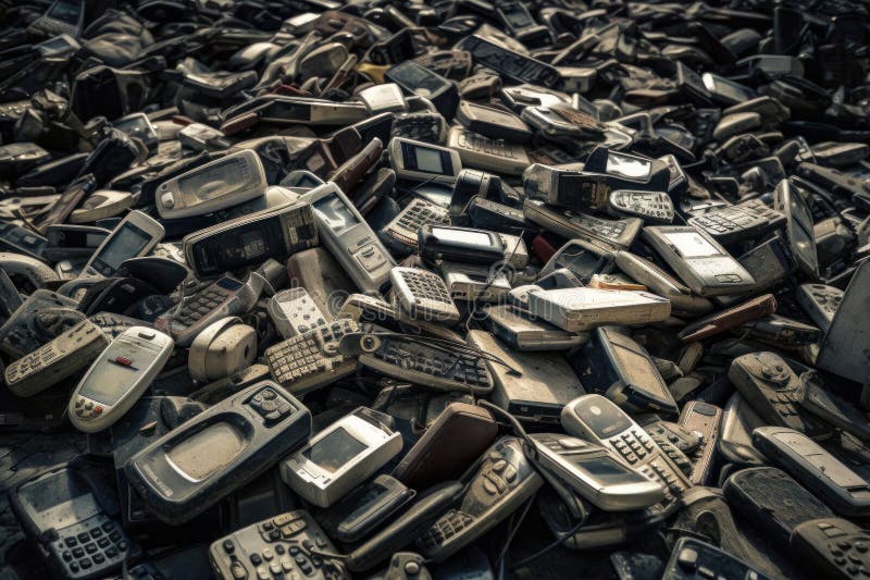 The Heap of Old Waste Mobile Phones. Generative Ai Stock Illustration ...