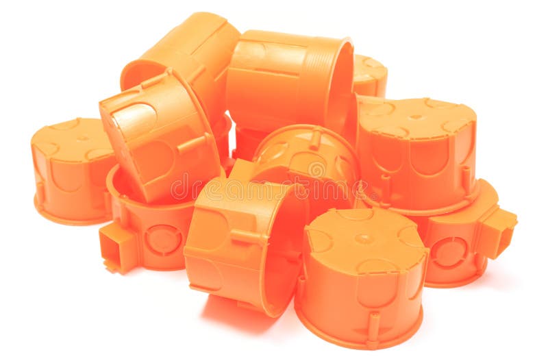 Heap of Orange Electrical Boxes on White Background Stock Image - Image ...
