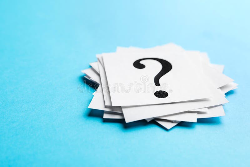 Heap of Paper Notes with Question Marks on Blue Background, Closeup ...
