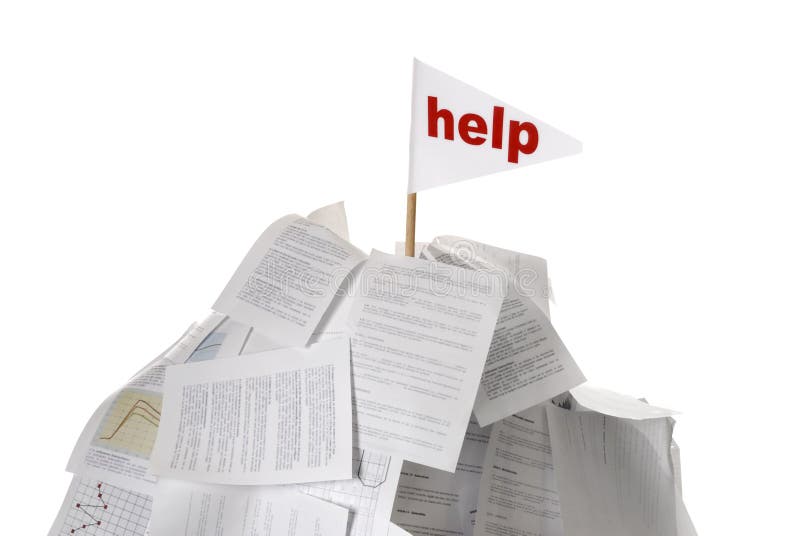 Heap of Papers with Help Flag Sticking Out Stock Photo - Image of ...