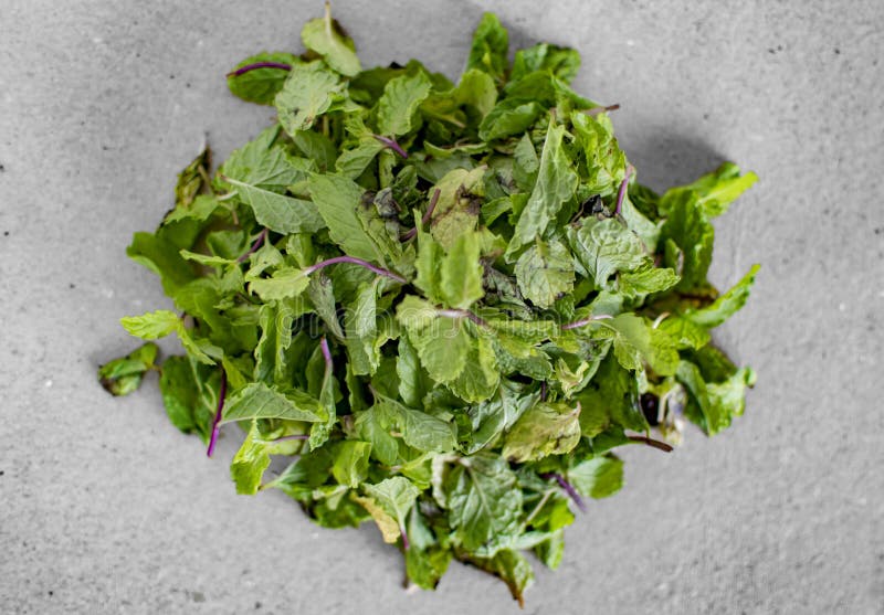 Heap of Peppermint Leaves and Grass Stock Photo - Image of flatlay ...