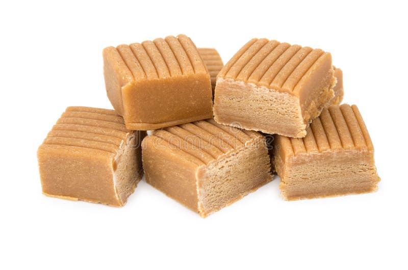 Heap of Pieces of Creamy Toffee Isolated on White Stock Image - Image ...