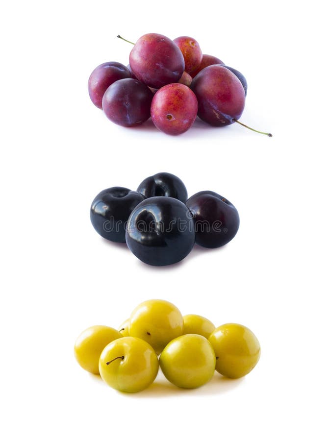 A Heap of Plums Cut Out on a White Background. a Set of Plums of ...