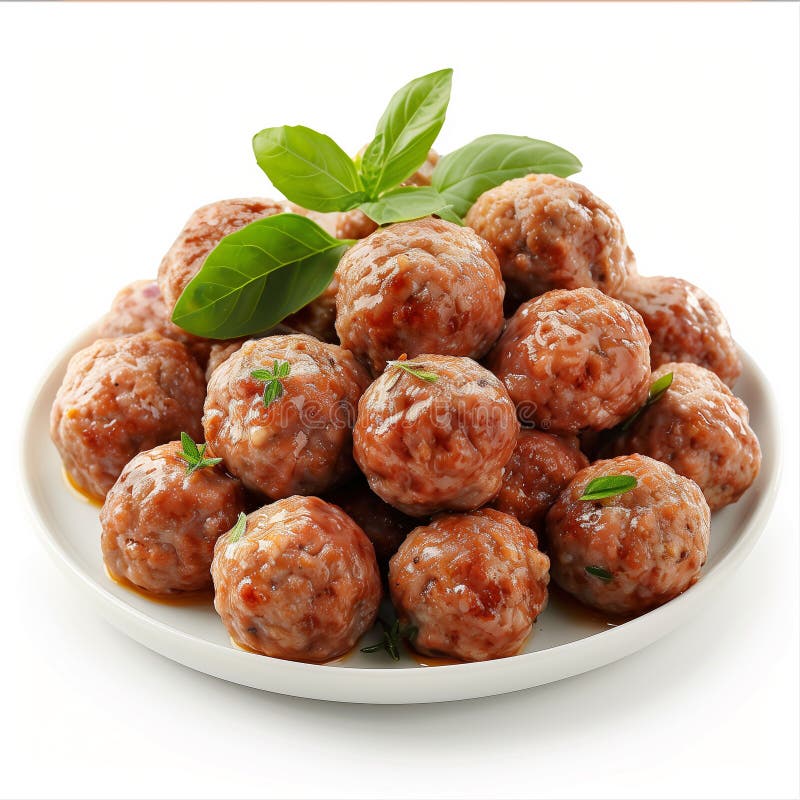 Heap of Prepared Meatballs on Plate on White Background Stock ...