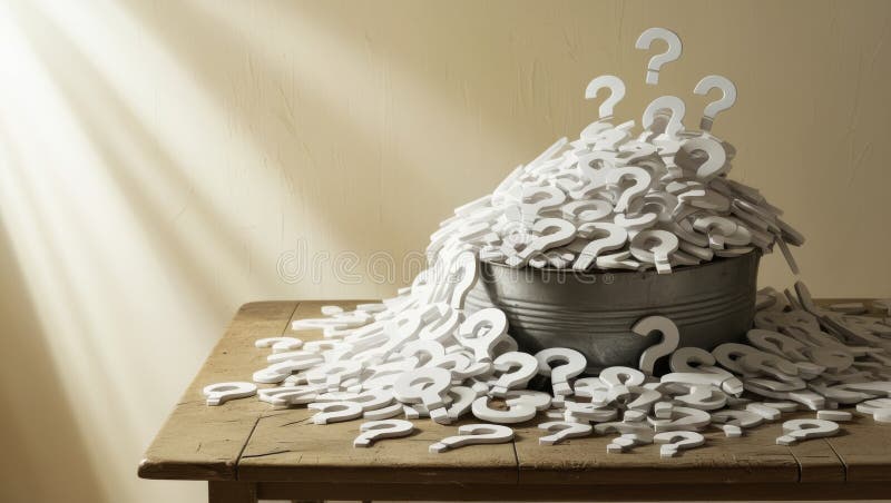 Heap of Question Marks on Table, Concept Representing Confusion ...