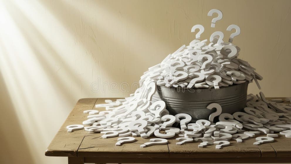 Heap of Question Marks on Table, Concept Representing Confusion ...