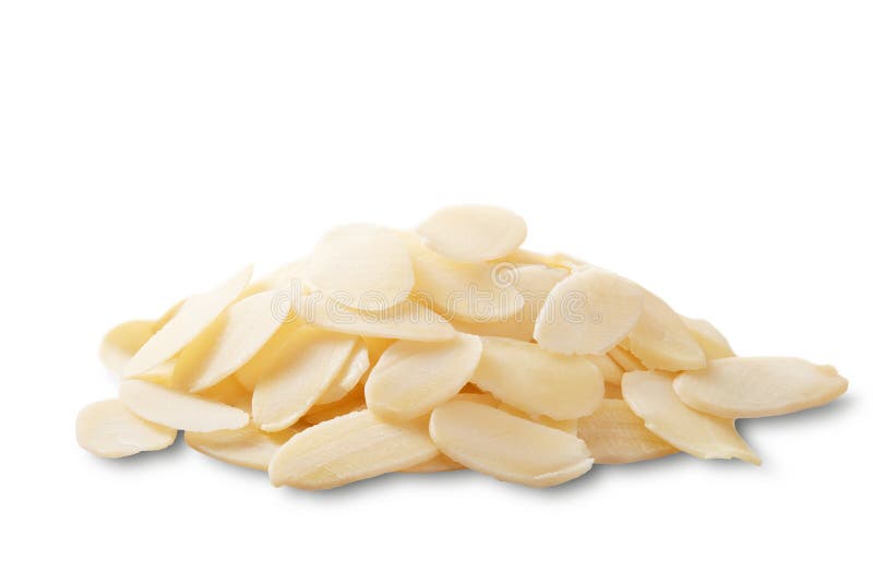 Heap of Raw Almond Flakes Isolated on White Background. Focus Stacking ...