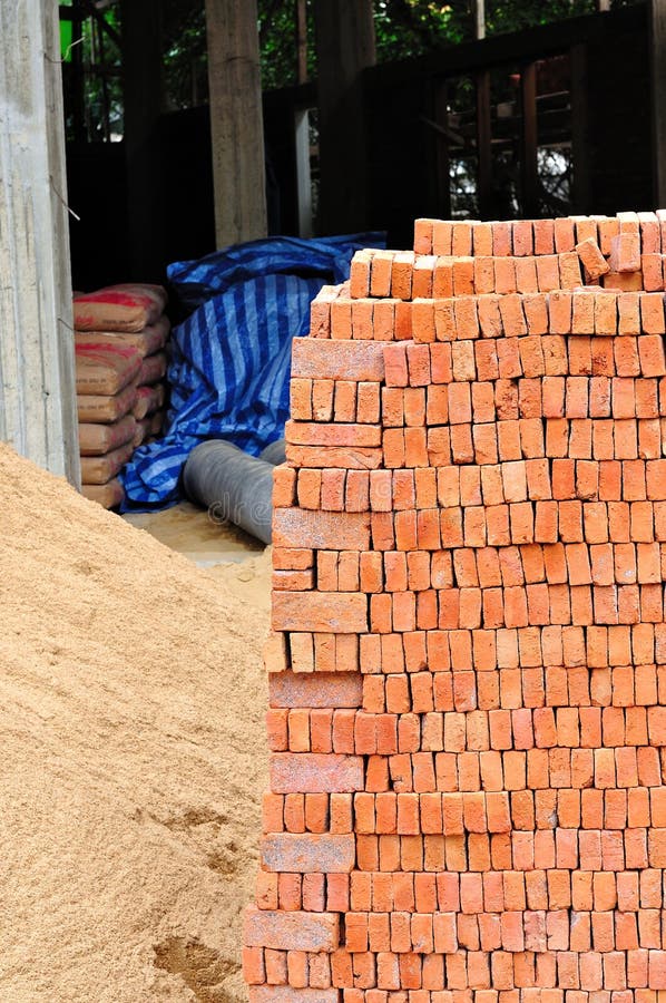 Heap of Red Brick in Construction Site Stock Image - Image of ...