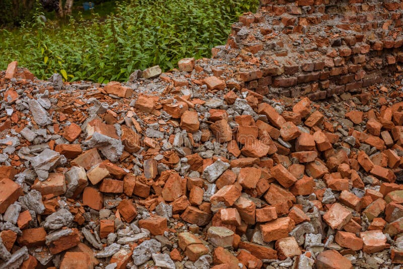 Heap of the Red Bricks Which Have Stayed at Home after Destroyed Stock ...