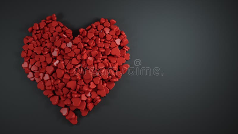 Heap of Red Heart Shape with Empty Space for Text Black Background 3D ...