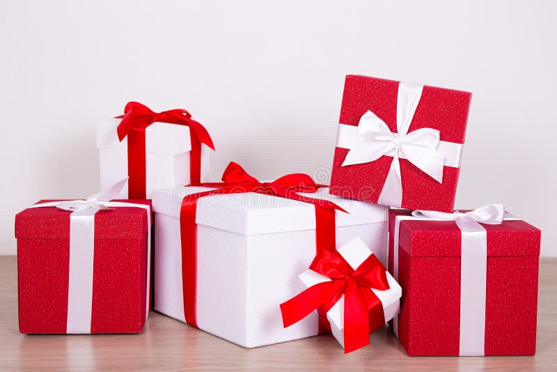 Heap of Red and White Present Boxes Stock Image - Image of party ...