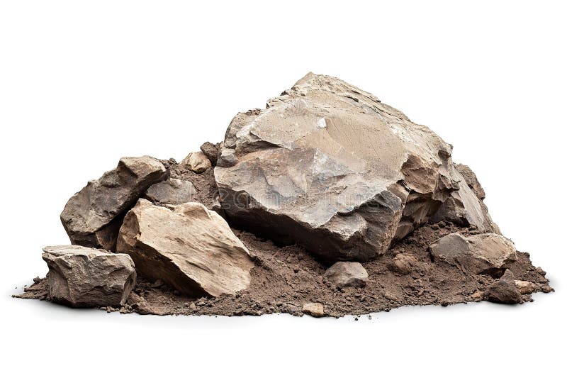 Heap of Rocks with Soil, Earth Material Isolated on White, Construction ...