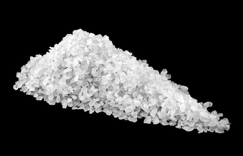 Heap of Sea Salt Isolated on Black Background. Crystals of White Salt ...