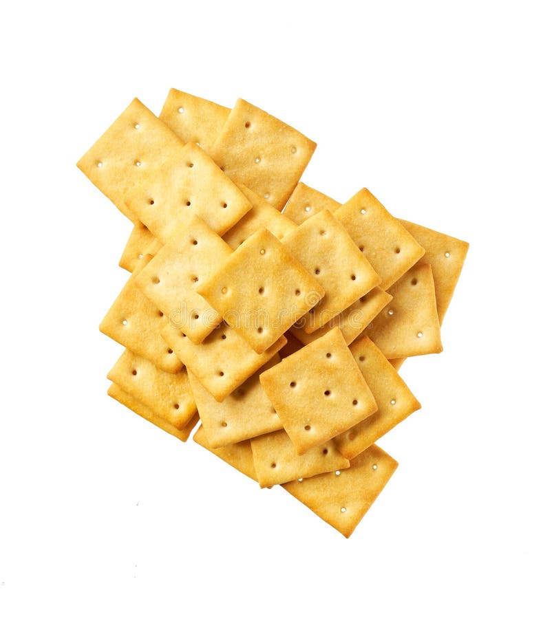 Heap of Square Salted Crackers Isolated on White Background, Top View ...
