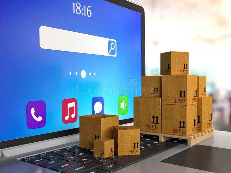 Heap of Stacked Corrugated Cardboard Package Boxes on Computer Stock ...