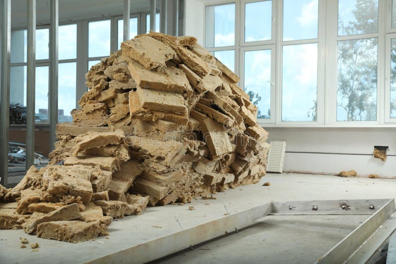 Heap of Thermal Insulation Material in Room. Space for Text Stock Photo ...