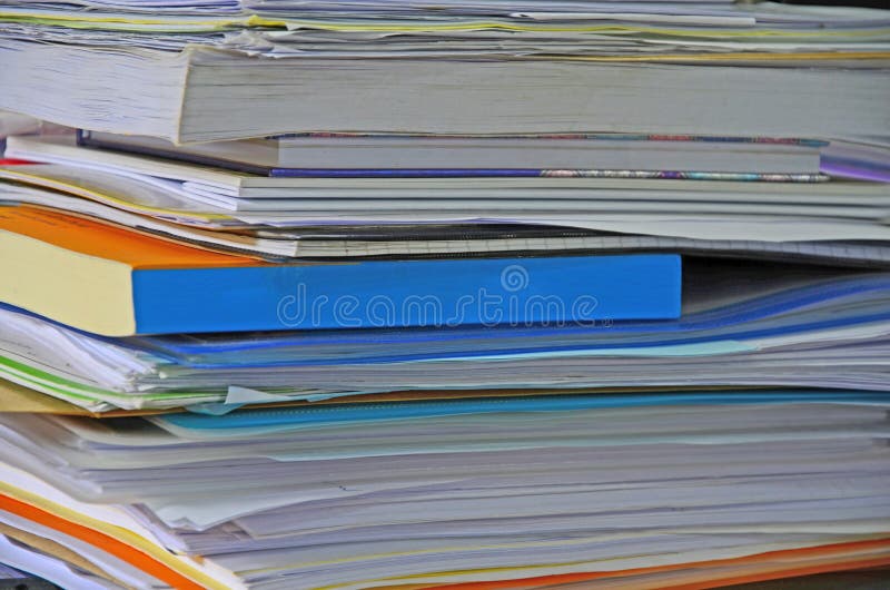 Heap of Books and Paper on the Table in Office Stock Photo - Image of ...