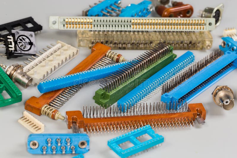 Heap of Various Electrical Connectors for Different Purposes, Selective ...