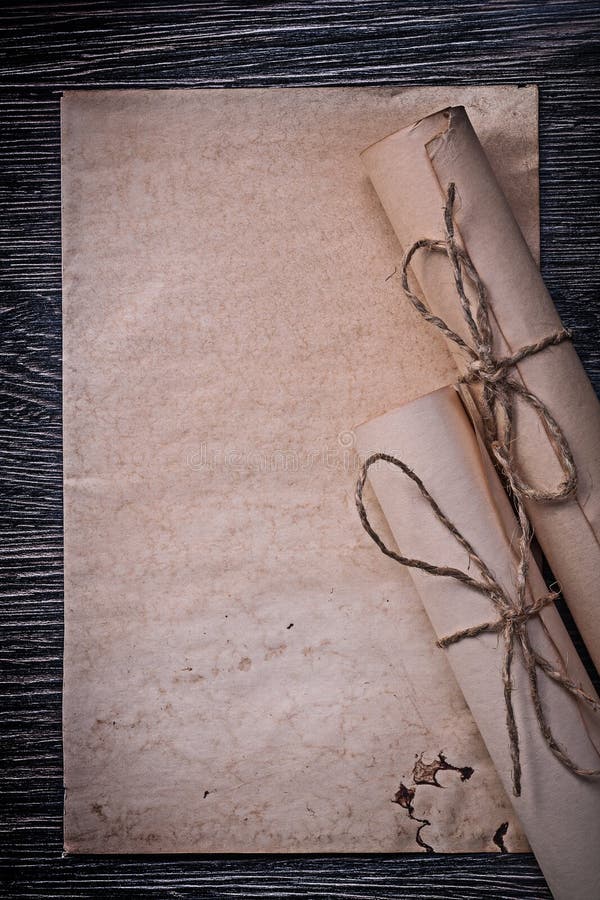 Heap of Vintage Rolled Medieval Paper on Wooden Stock Photo - Image of ...