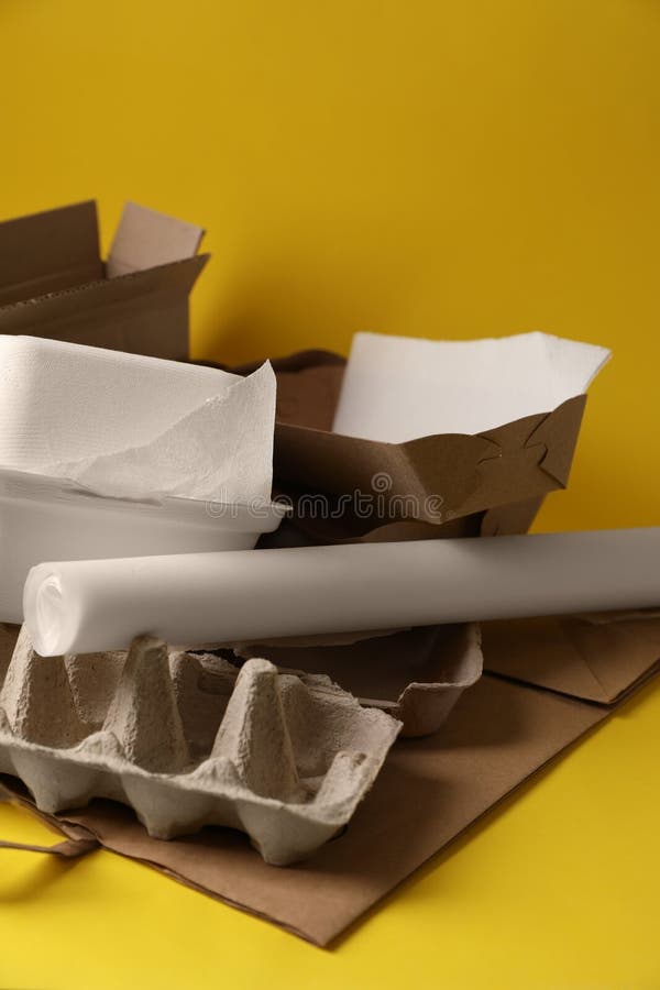 Heap of Waste Paper on Yellow Background Stock Photo - Image of organic ...