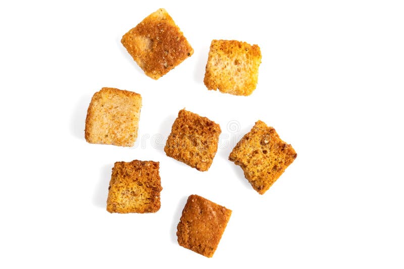 Heaps of Delicious Crispy Fried Croutons Isolated on White, Set Stock ...