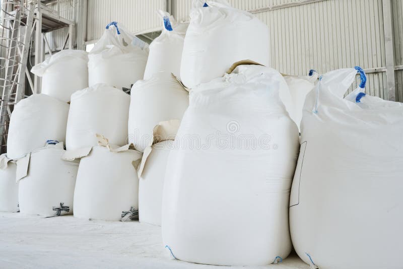 Heaps of Huge White Sacks Containing Loose Raw Materials Prepared for ...