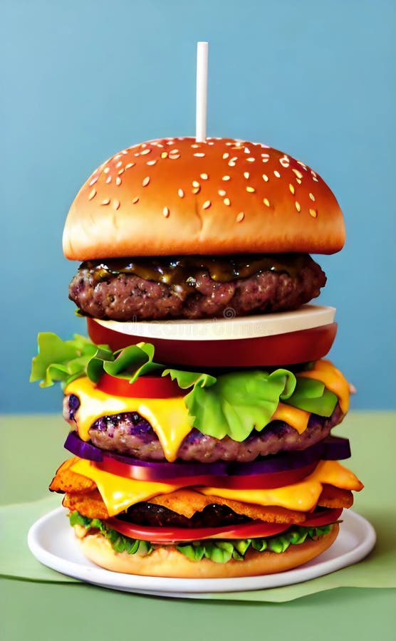 Heaps of Multi-layered Burgers that are so Delicious and Tempting Stock ...