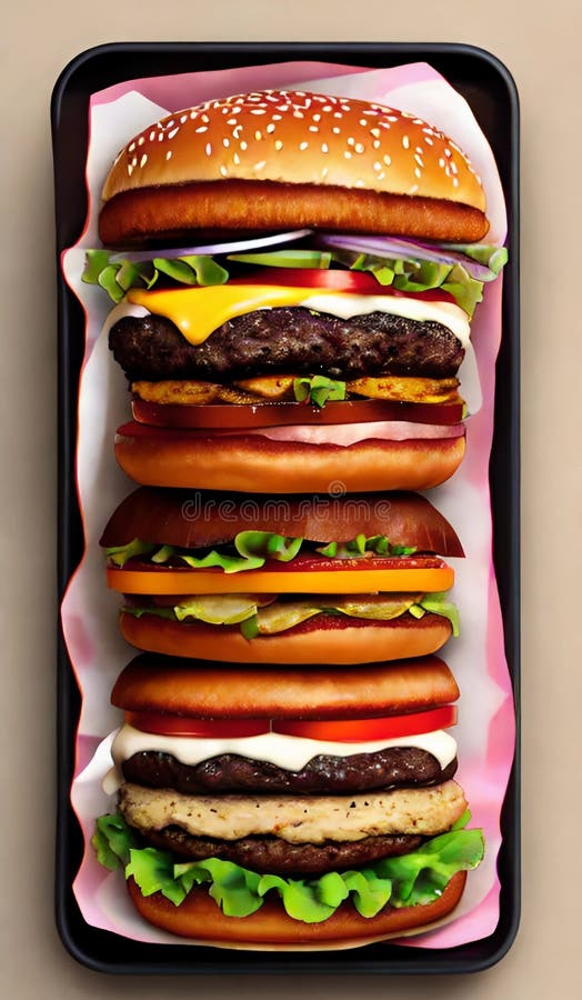 Heaps of Multi-layered Burgers that are so Delicious and Tempting Stock ...