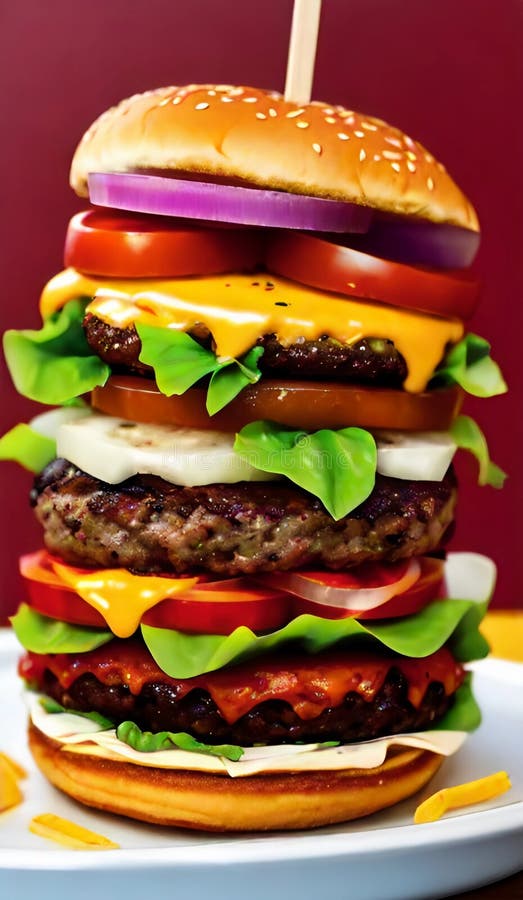 Heaps of Multi-layered Burgers that are so Delicious and Tempting Stock ...