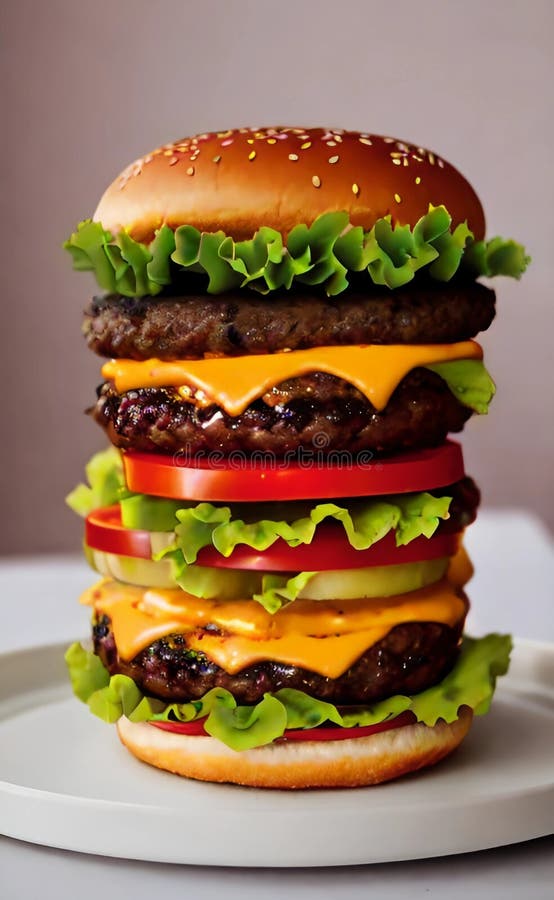 Heaps of Multi-layered Burgers that are so Delicious and Tempting Stock ...