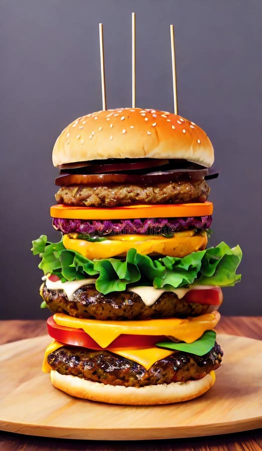 Heaps of Multi-layered Burgers that are so Delicious and Tempting Stock ...